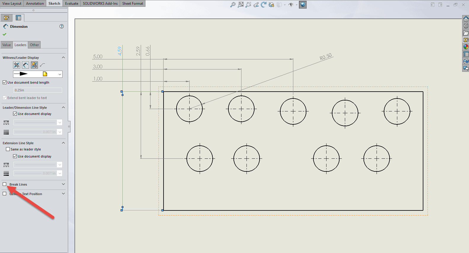 SOLIDWORKS: Automatic Break in SOLIDWORKS Dimension Lines SOLIDWORKS: Automatic Break in SOLIDWORKS Dimension Lines