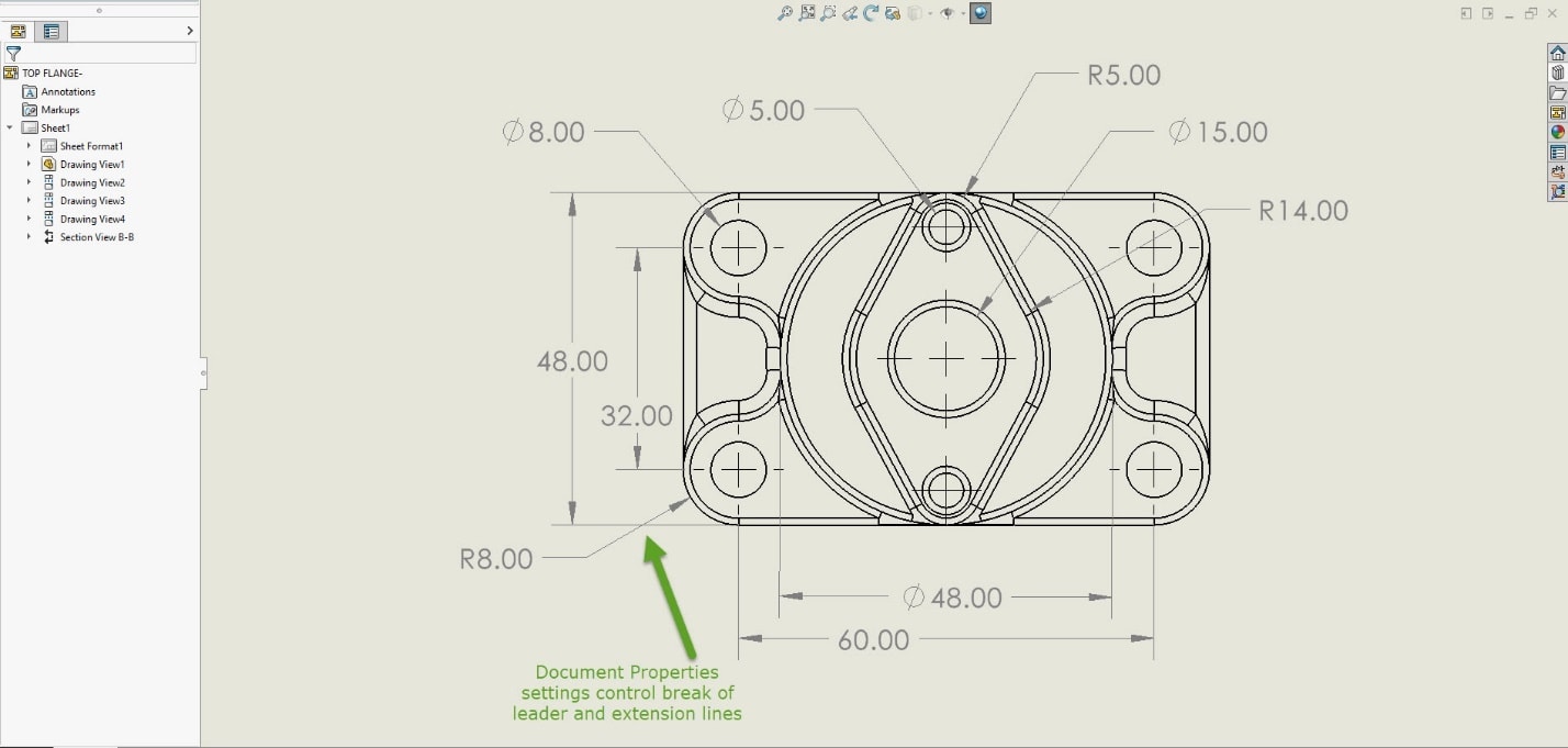 SOLIDWORKS: Cleaning Up Drawings by Adjusting Dimension Extension Lines SOLIDWORKS: Cleaning Up Drawings by Adjusting Dimension Extension Lines