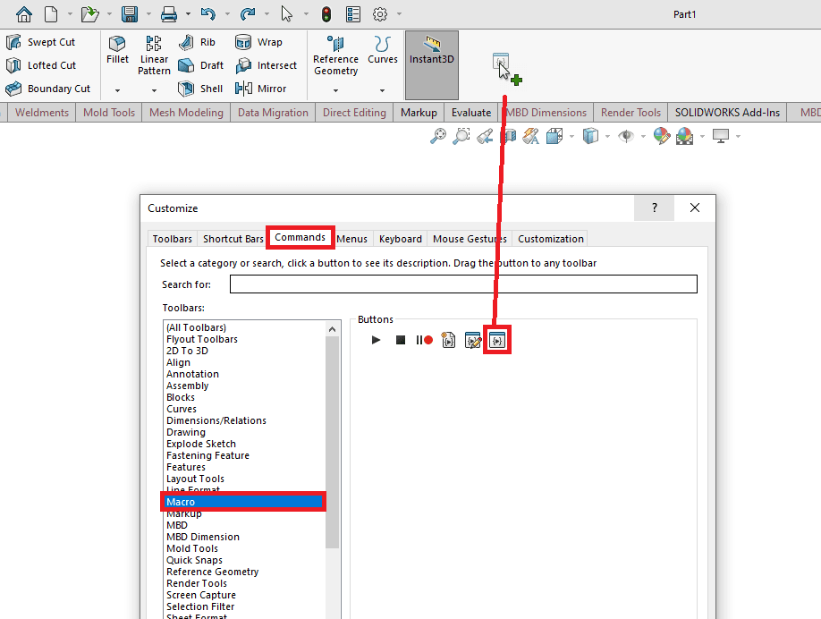 Creating and Adding a Macro Button in SOLIDWORKS Creating and Adding a Macro Button in SOLIDWORKS