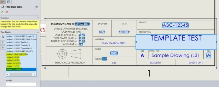SOLIDWORKS: What is “Title Block Fields”