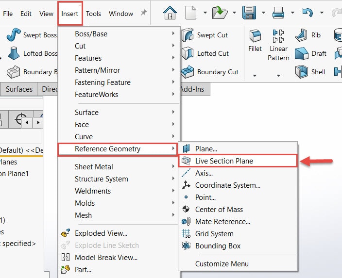 SOLIDWORKS Reference Geometry: Live Section Planes