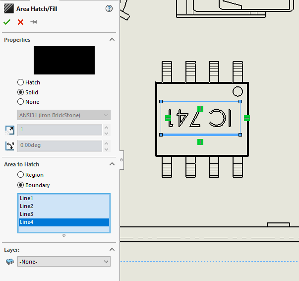 Using Area Hatch/Fill to Create Simple Decals in SOLIDWORKS Drawings