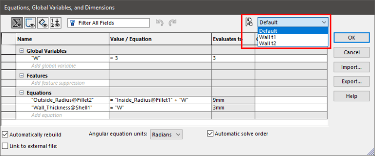 Configuring Global Variables and Equations - Computer Aided Technology
