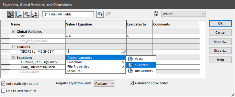 Configuring Global Variables and Equations - Computer Aided Technology