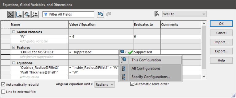 Configuring Global Variables and Equations - Computer Aided Technology