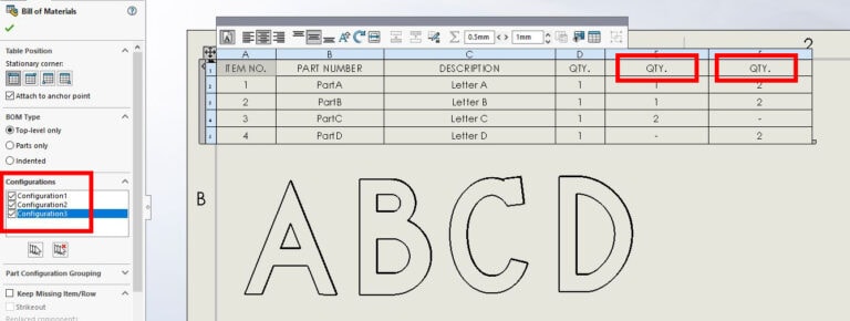Clearly Communicate Configuration Differences in SOLIDWORKS BOMs